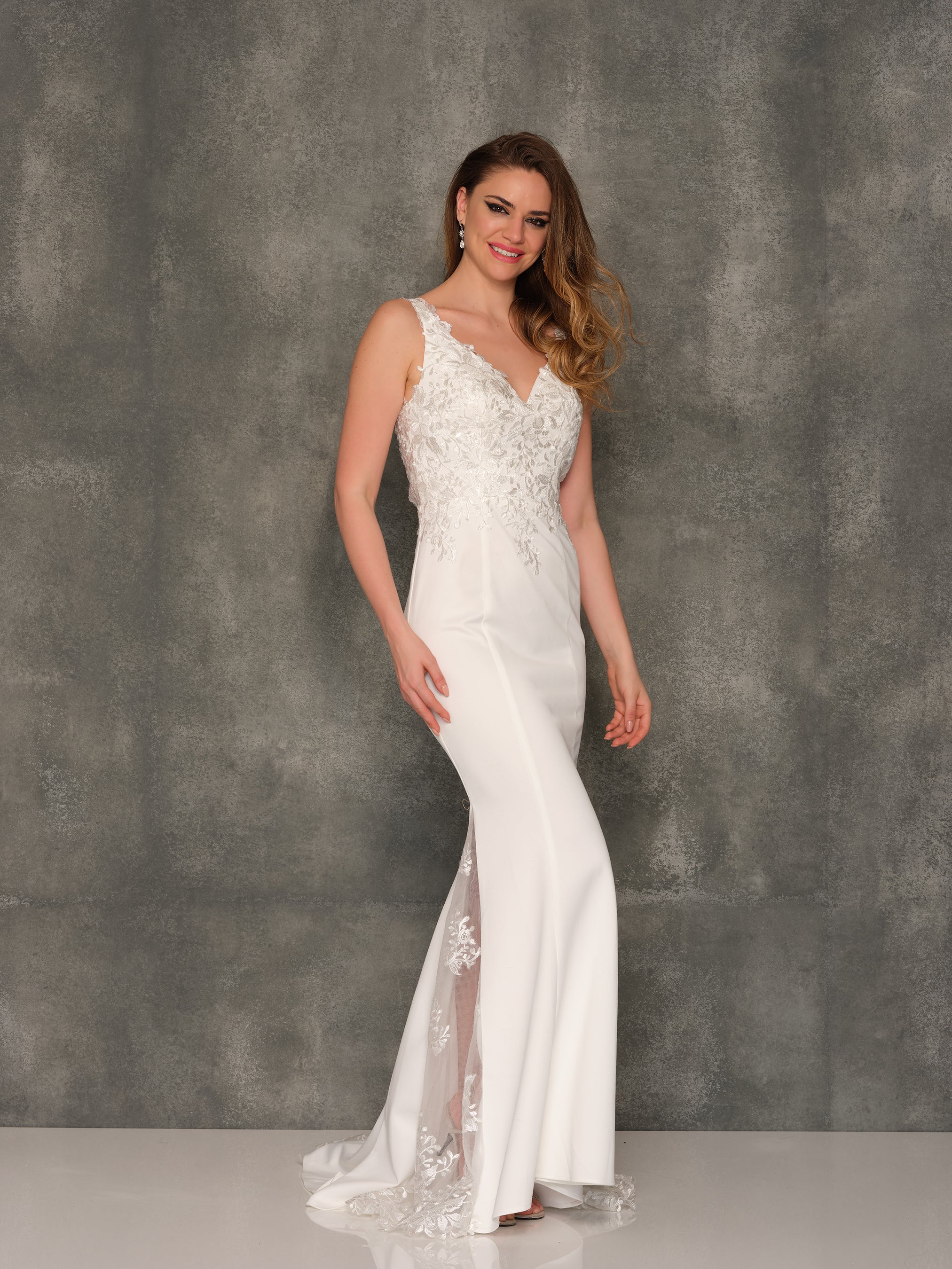 TRANSPARENT LACE BACK AND TRAIN WEDDING GOWN - Dave & Johnny