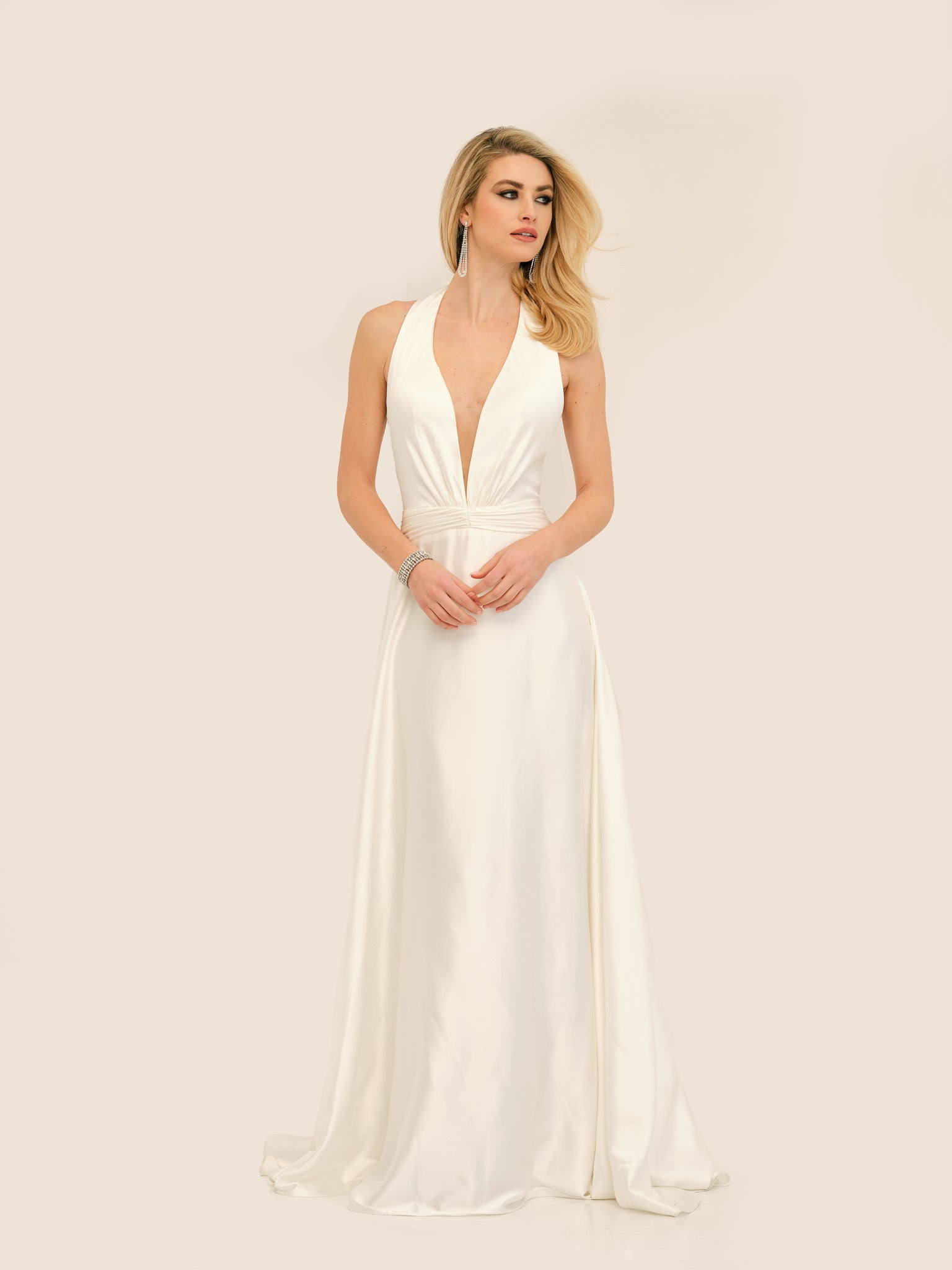 LOW CUT HALTER A-LINE WEDDING GOWN - Dave & Johnny